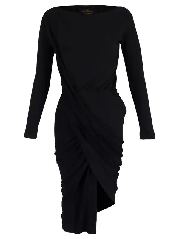 VIVIENNE WESTWOOD Long-sleeve Draped Asymmetric-hem Dress - Black