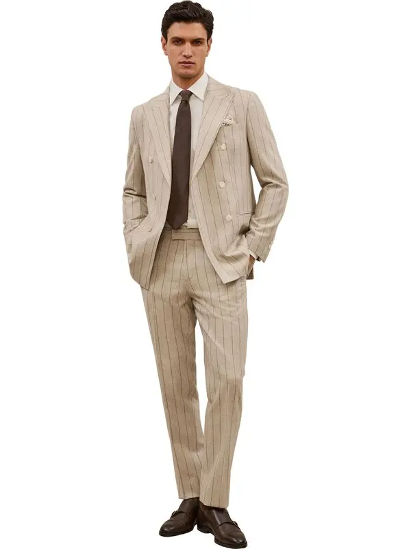 REISS Atelier Vermentino Suit Trousers - Oatmeal Brown