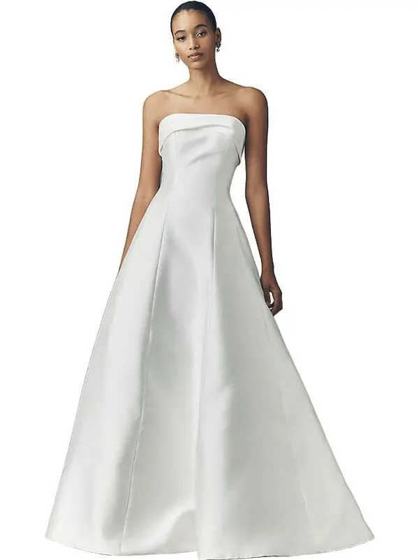 Jenny Yoo Ana Strapless Foldover Satin Fit & Flare Wedding Gown - Ivory
