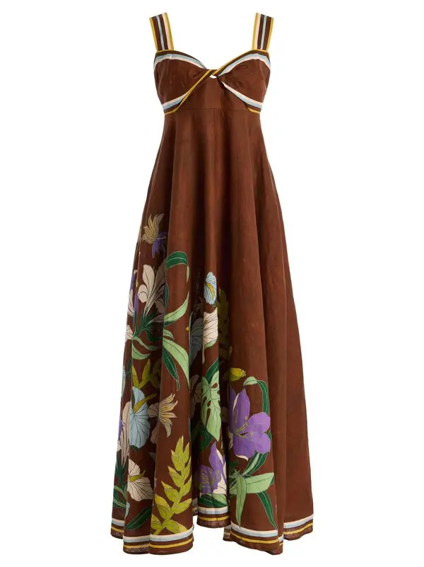 ALEMAIS Alfie Twisted Linen Maxi Dress - Brown