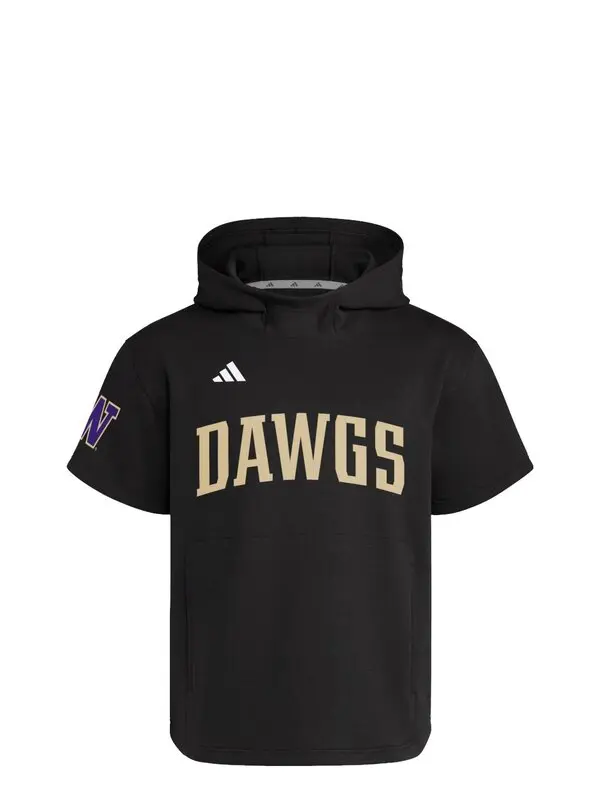 Adidas Washington Huskies Dugout Short Sleeve Hoodie - Black / White / Ncaa-wtn