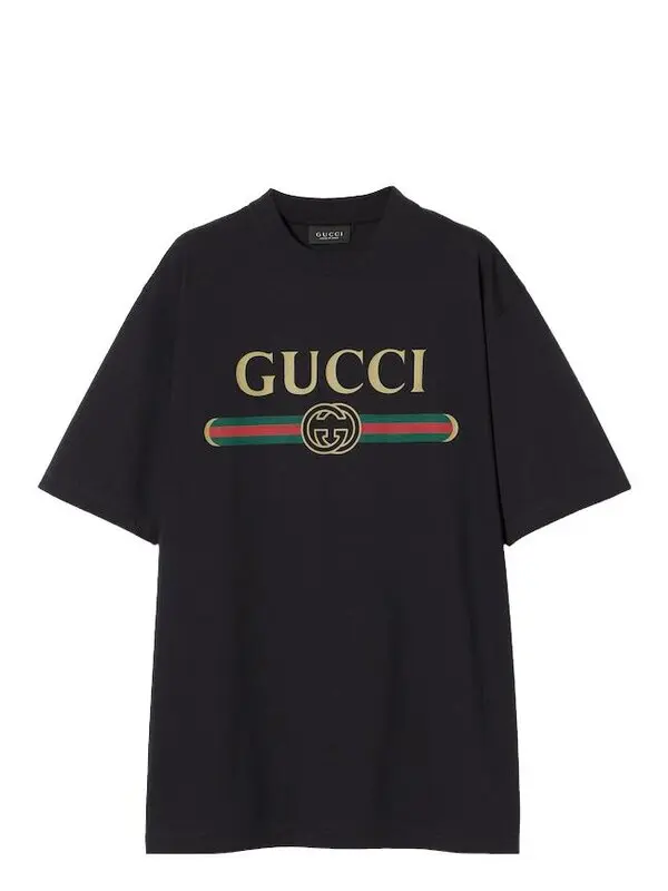 Gucci Cotton Jersey And Silk T-shirt With Web And Interlocking G Print - Black