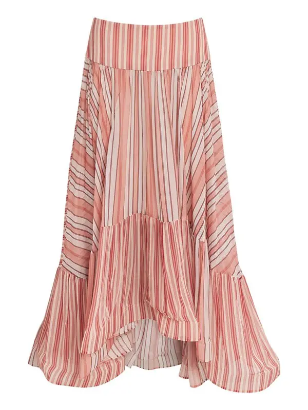 Zimmermann Rebellion Bohemian Stripe Midi Skirt - Red