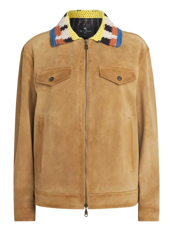 Etro Suede Shacket With Knitted Collar - Brown