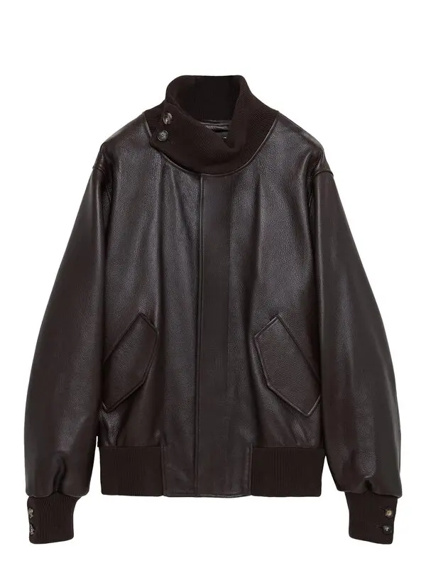 Loewe Leather Bomber Jacket - Brown
