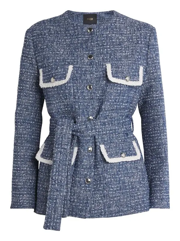 Maje Cotton-blend Tweed Jacket - Blue