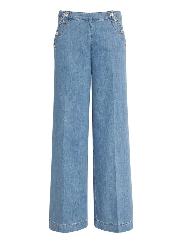 Claudie Pierlot Button-up Paneled Wide-leg Jeans - Blue