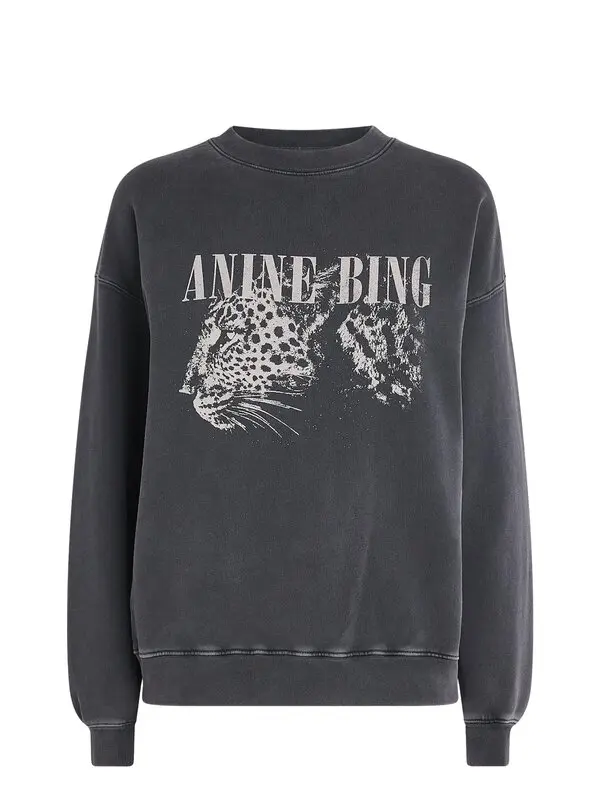 ANINE BING Leopard Print Spencer Sweatshirt - Black