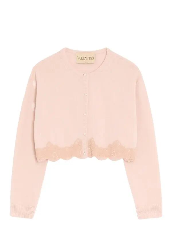 Valentino Garavani Virgin Wool Lace-trimmed Cardigan - Pink