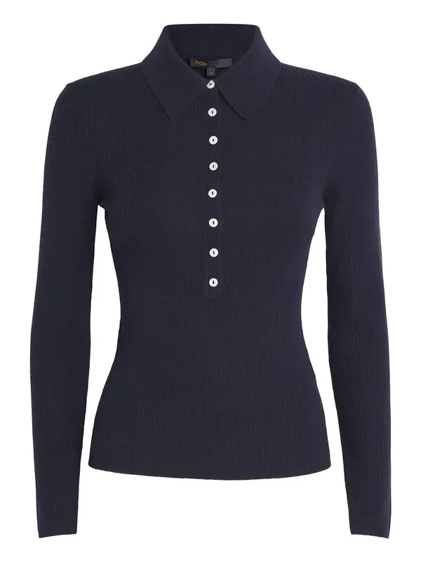 Maje Wool And Silk Polo Sweater - Blue