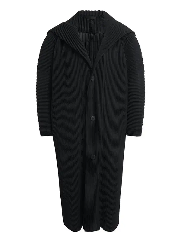 Issey Miyake Pleated Long Coat - Black