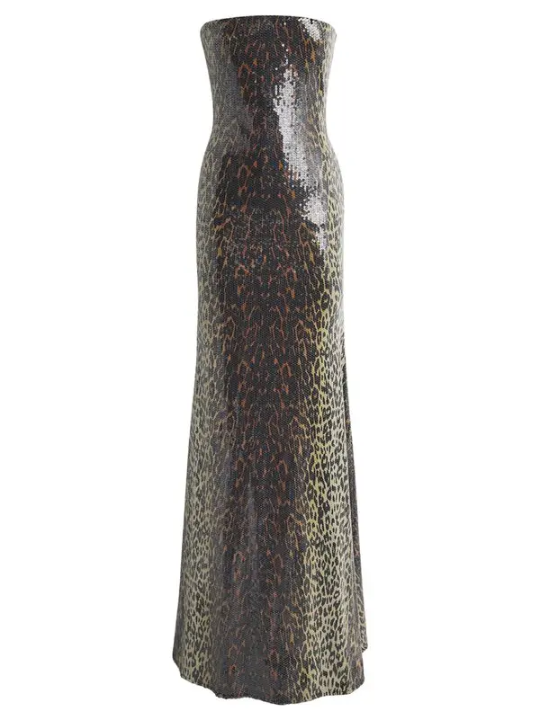 Alex Perry Sequinned Leopard Print Gown - Brown