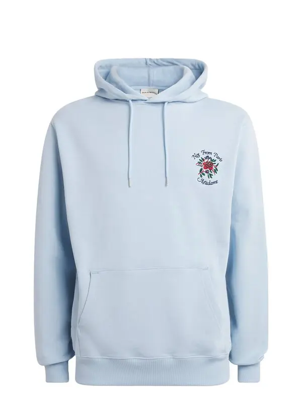 Drole De Monsieur Cotton Rose Slogan Hoodie - Blue