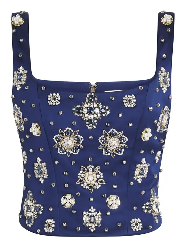 Alice + Olivia Embellished Lilliana Crop Top - Navy
