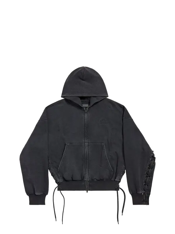 Balenciaga Cotton Lace-up Zip Hoodie - Black