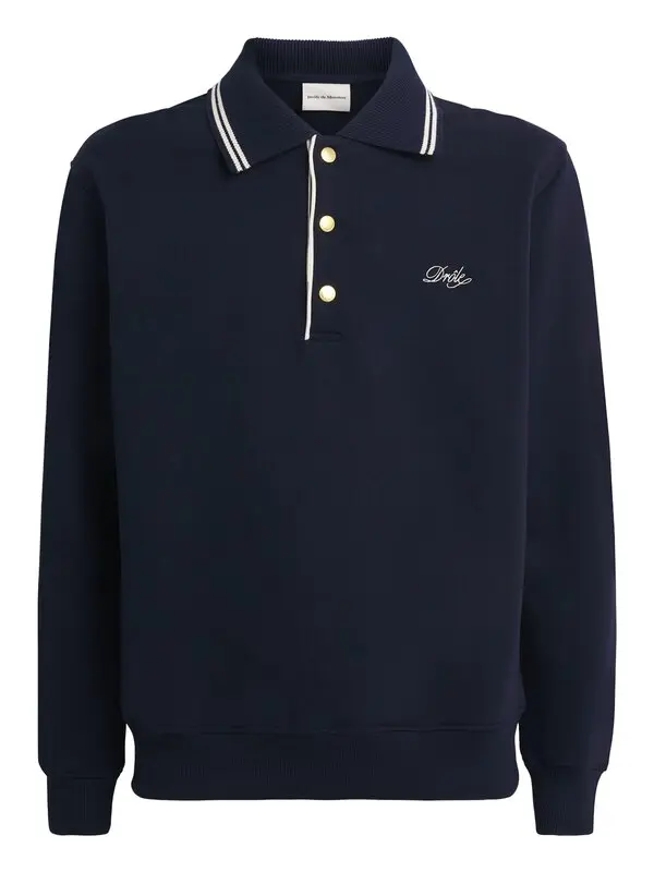 Drole De Monsieur Cotton Pipe-collar Polo Sweatshirt - Blue