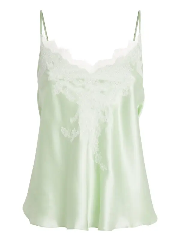 TORLOWEI Silk Cami Top With Lace Appliqués - Green