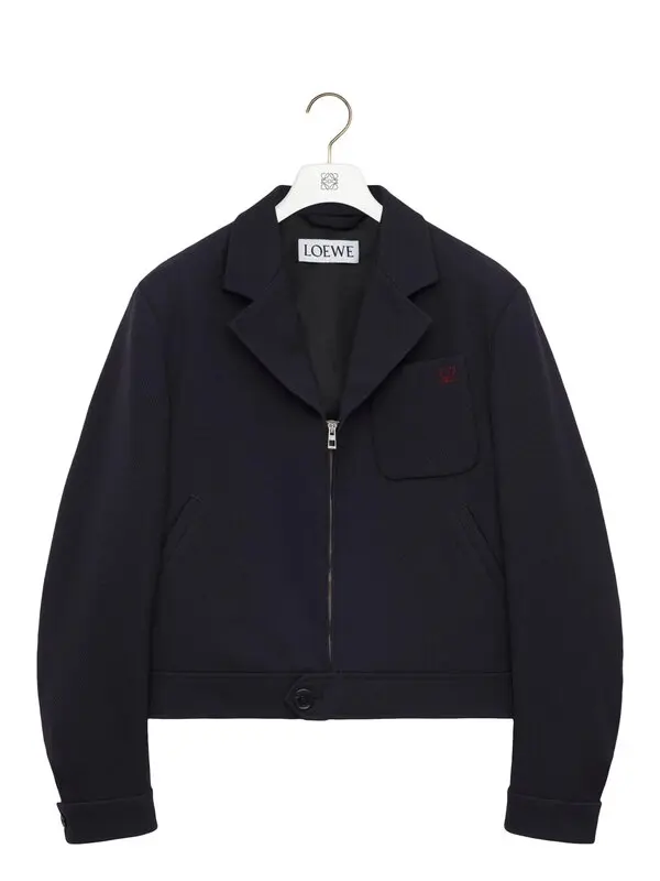 Loewe Wool Collared Zip-up Jacket - Navy