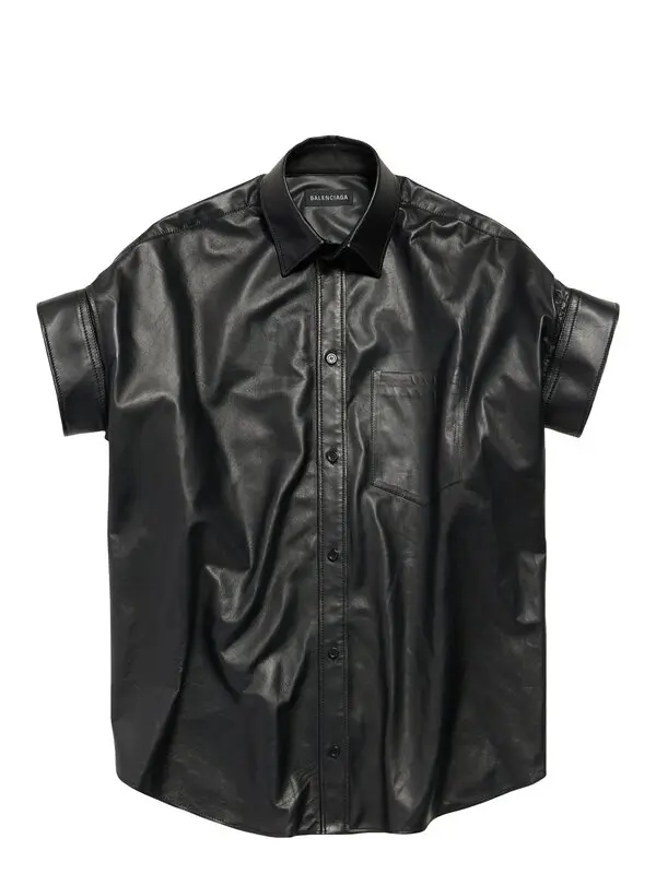 Balenciaga Leather Tucked-sleeve Shirt - Black