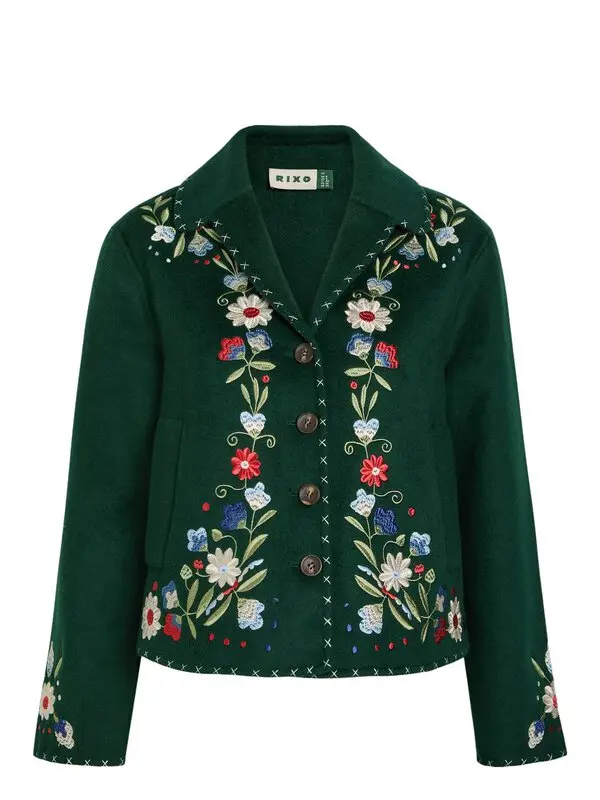 Rixo Jude Floral Embroidered Wool-blend Jacket - Multicoloured