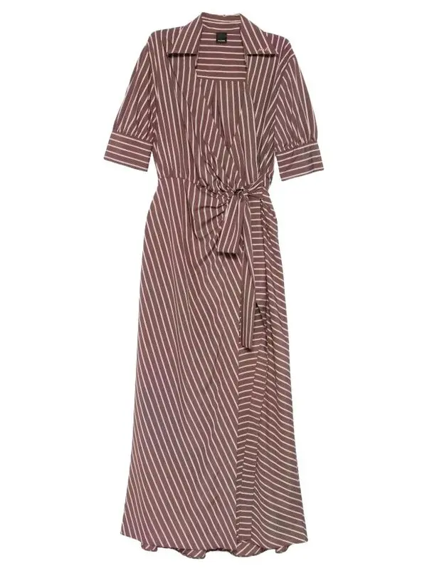 Pinko Striped Maxi Shirt Dress With Balloon Sleeves - Brown