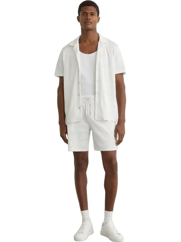 REISS Alvo Textured-wave Drawstring Shorts - White