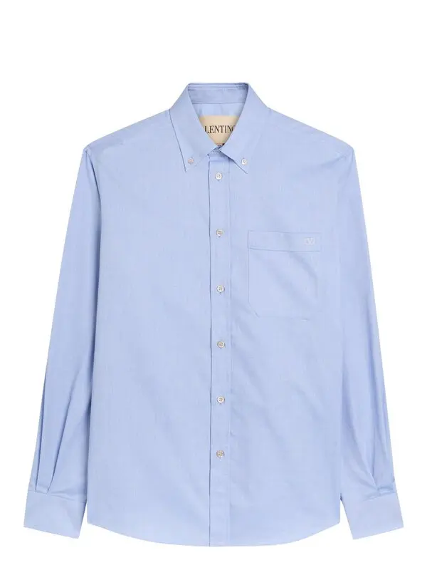 Valentino Garavani Logo-embroidered Cotton Oxford Shirt - Blue