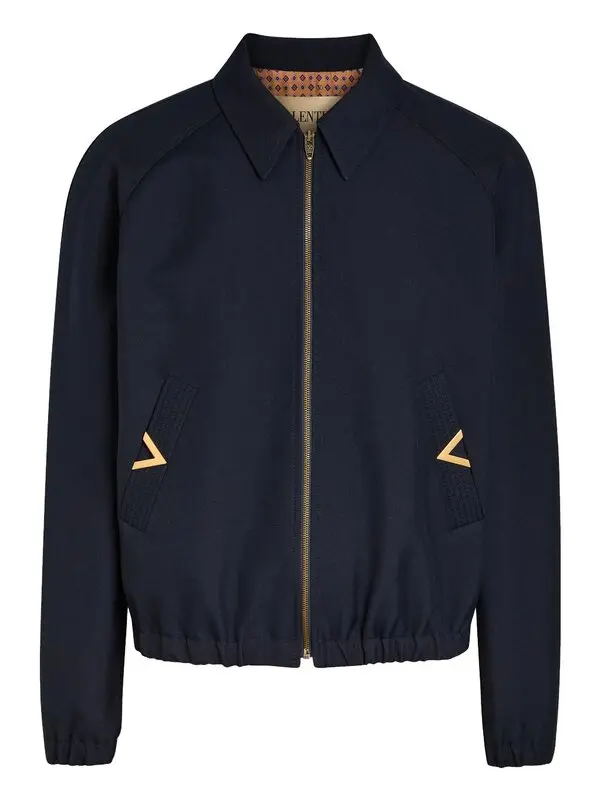 Valentino Garavani Logo-plaque Woven Jacket - Navy