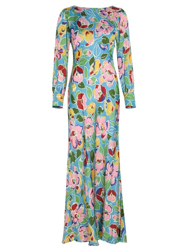 Rixo Marni Floral-print Satin Maxi Dress - Blue