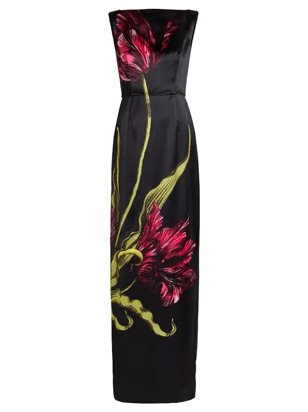 Erdem Floral Wide-neck Satin Gown - Black