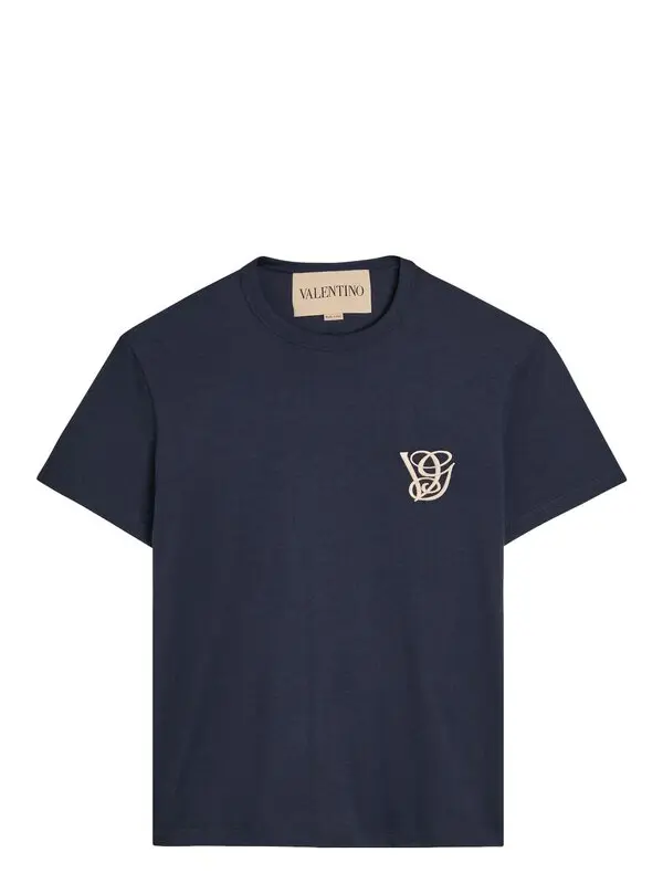 Valentino Garavani Logo-embroidered Cotton T-shirt - Navy