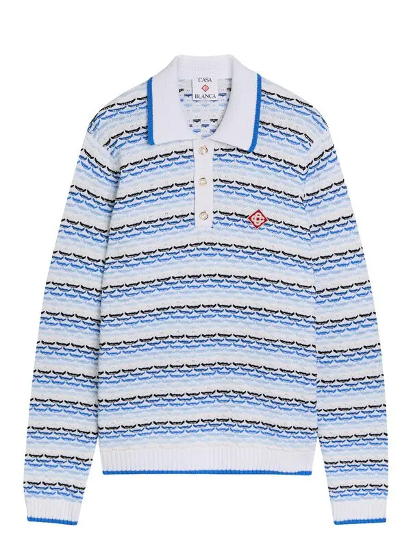 Casablanca Logo-appliquéd Patterned Cotton-knit Polo Jumper - Multicoloured 1