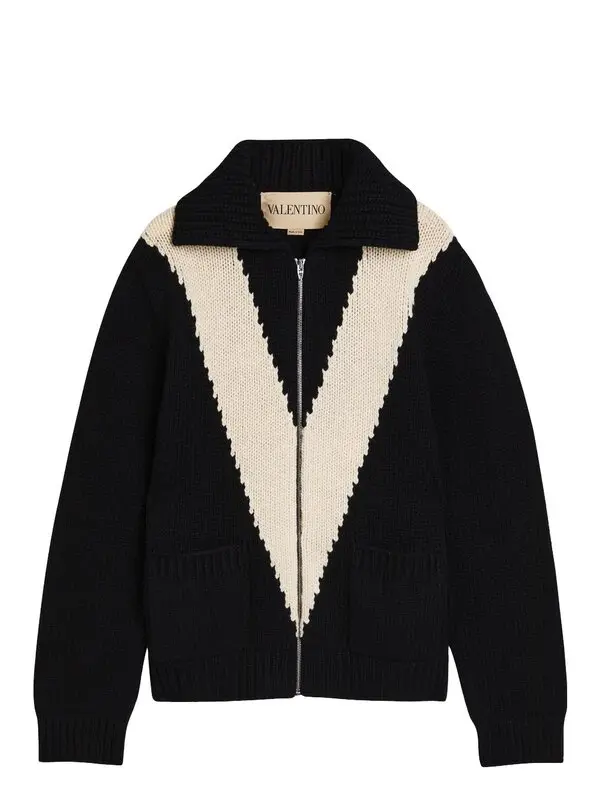 Valentino Garavani Logo-intarsia Wool Cardigan - White