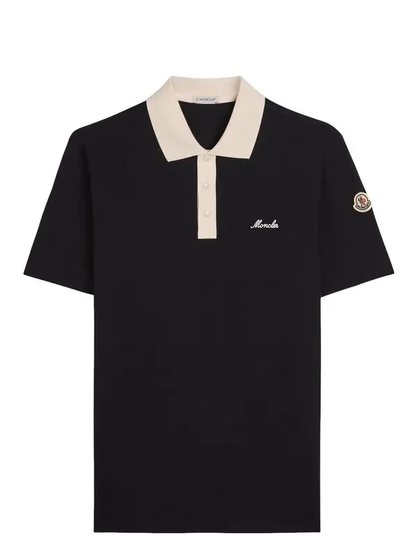 Moncler Logo-embroidered Piqué Cotton Polo Shirt - Black