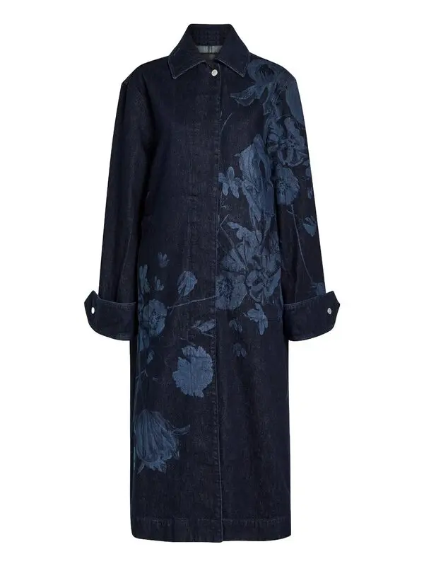 Erdem Floral-print Denim Coat - Indigo