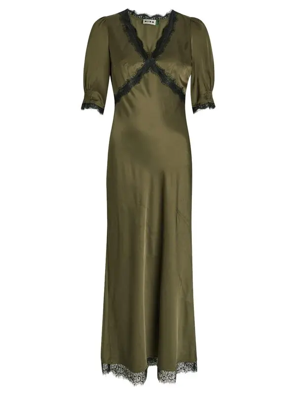 Rixo Annina Lace-embellished Satin Midi Dress - Green