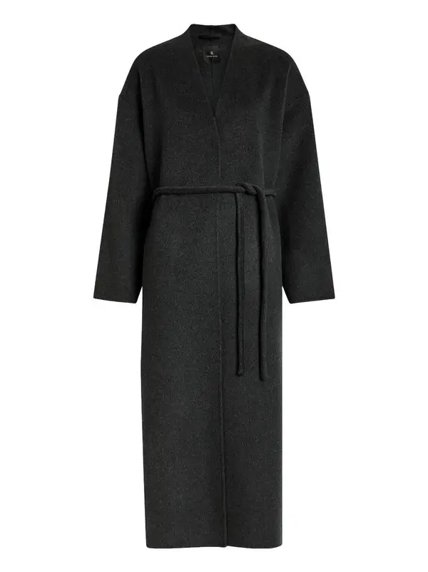 ANINE BING Hunter Belted Wool And Cashmere-blend Coat - Dark Grey