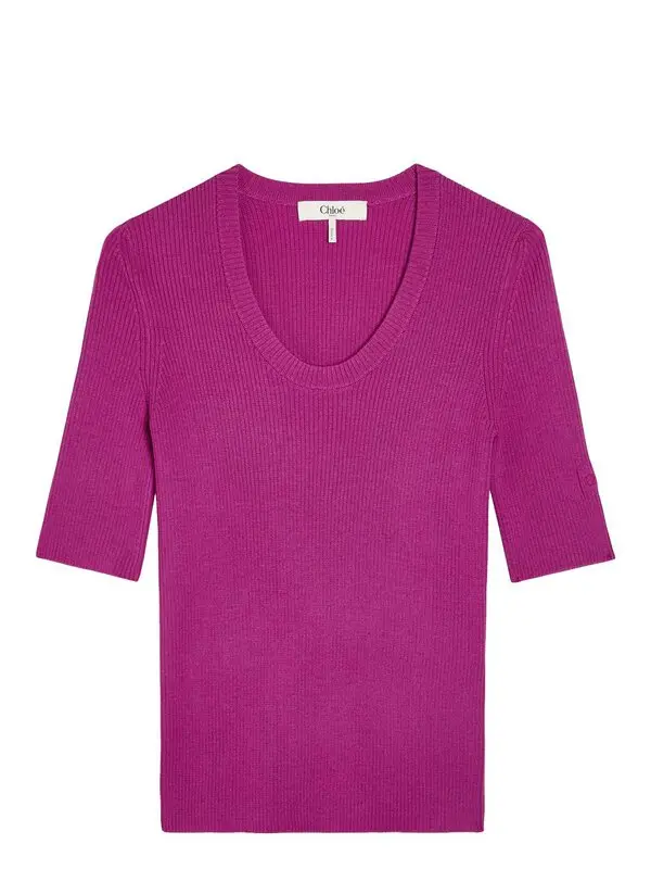 Chloé Logo-embroidered Ribbed Wool Top - Pink