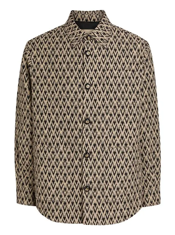 Valentino Garavani Chevron Cotton And Silk-blend Overshirt - Beige