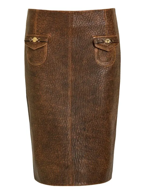 Chloé Embossed Lizard Effect Leather Midi Skirt - Brown