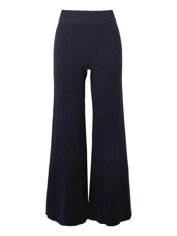 Chloé Ribbed Wool-blend Flared Pants - Blue