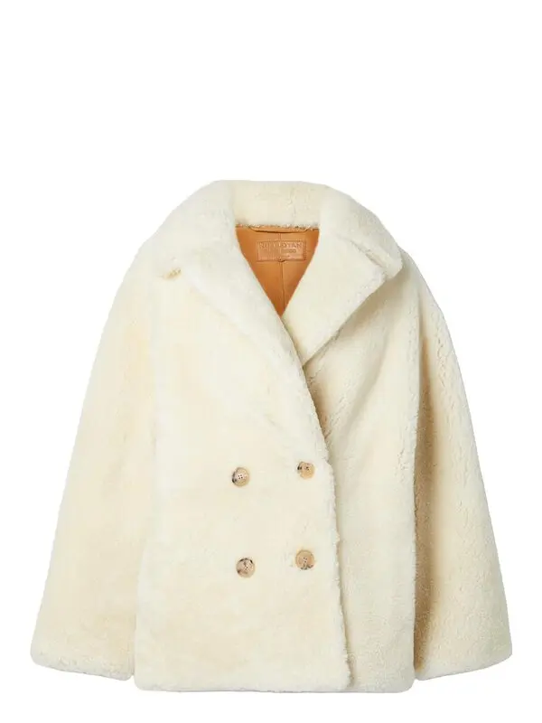 NILI LOTAN Addie Double-breasted Shearling Jacket - Cream