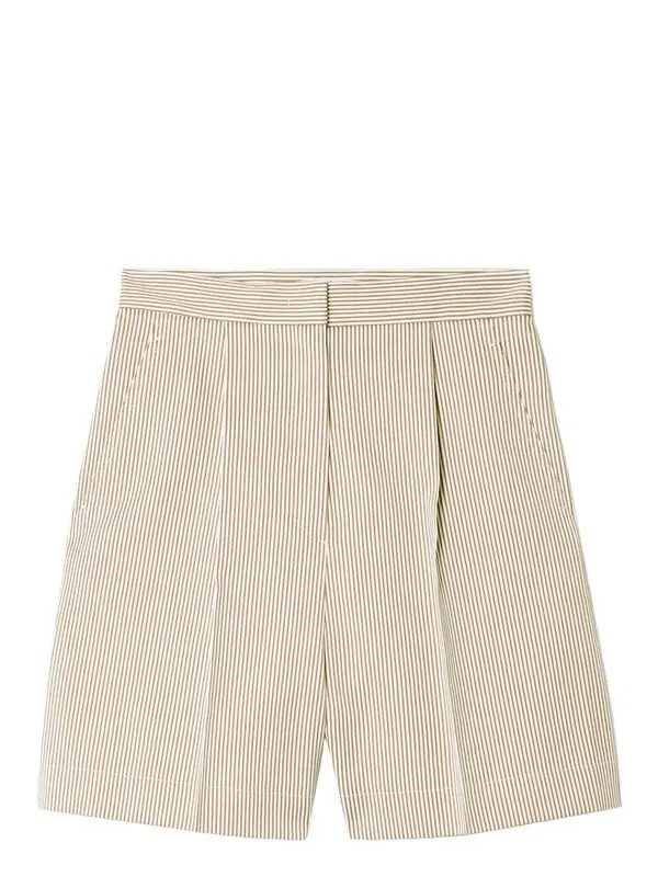 Max Mara Zampino Pleated Striped Cotton And Silk-blend Bermuda Shorts - Brown