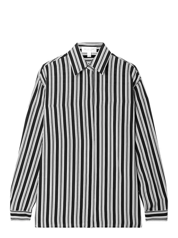 Michael Kors Striped Organic Silk Crepe De Chine Shirt - Black