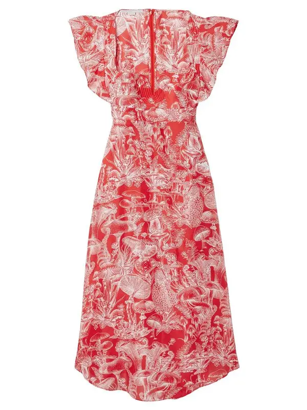 Stella McCartney Printed Silk Midi Dress - Red