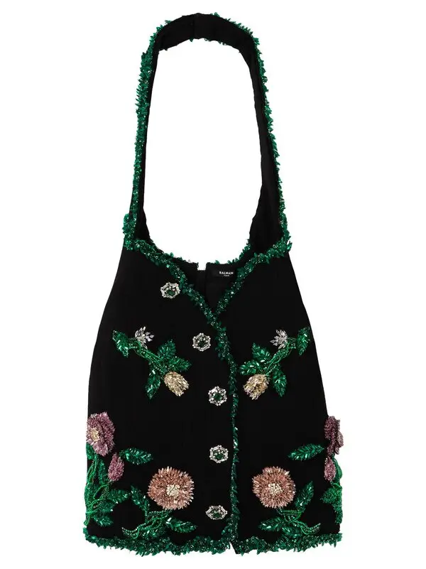 Balmain Embellished Wool Mini Dress - Black