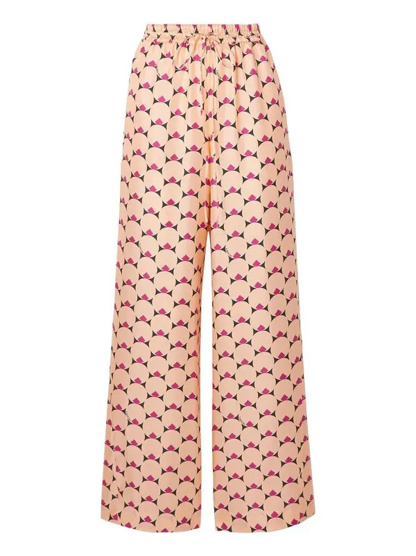 LANVIN Printed Silk-twill Wide-leg Pants - Neutrals