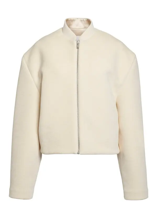 JIL SANDER Zipped Knit Cropped Bomber Jacket - White