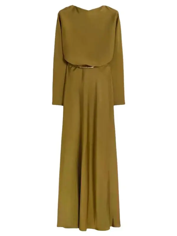 Max Mara Satin Belted Maxi Dress - Green