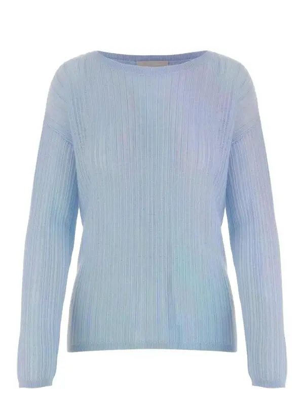 ALLUDE Crew-neck Ribbed Knit Sweater - Blue